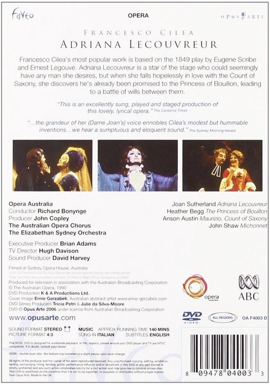 Adriana Lecouvreur (DVD), Opera Australia/The Australian Oper | CD ...