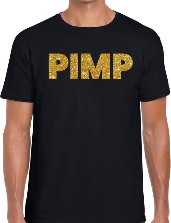 Pimp glitter tekst t-shirt zwart heren - heren shirt Pimp L | bol.com