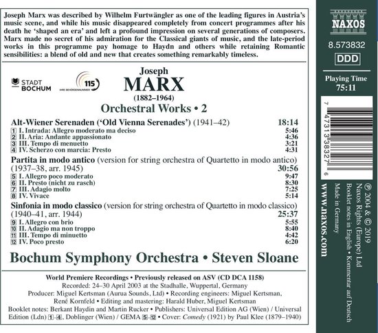 Bochum Symphony Orchestra, Steven Sloane - Marx: Orchestral Works, Vol ...