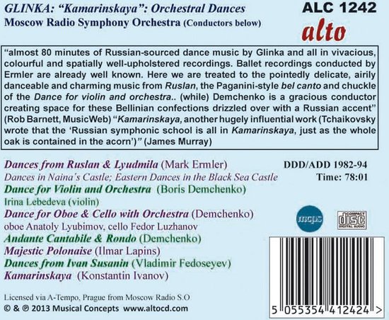 Glinka Orchestral Dances Kamarinskaya, Moscow Radio & Television Symphony Orchestra |... | bol.com