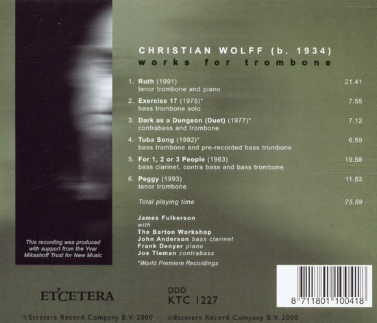 James Fulkerson & The Barton Workshop - Wolff: Works For Trombone (CD ...