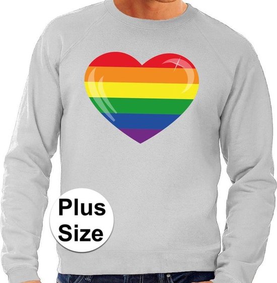 Grote maten regenboog hart sweater grijs - plus size lgbt sweater voor ...