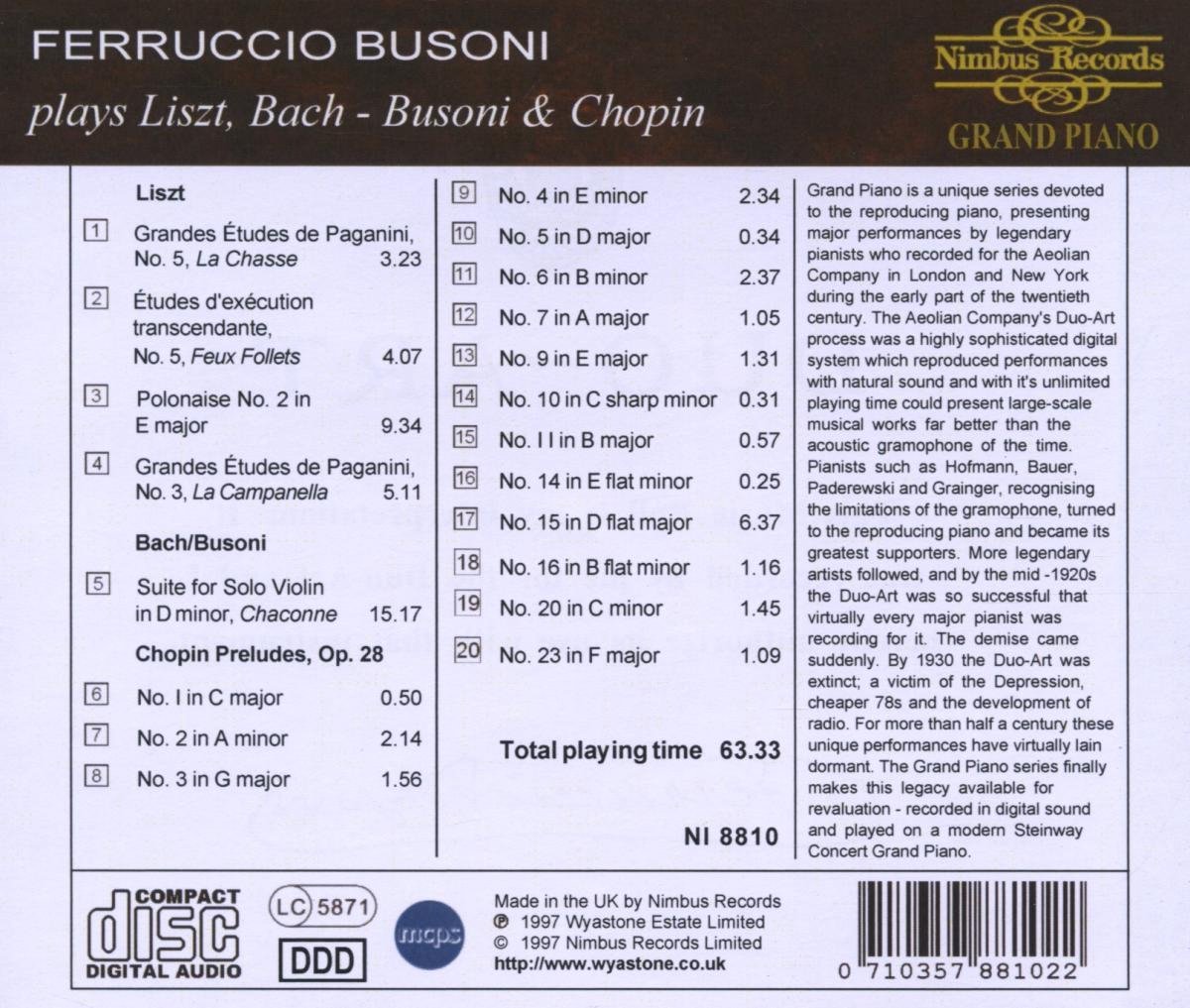 Busoni - Liszt, Bach/Busoni & Chopin: Variou (CD), Johann Sebastian ...
