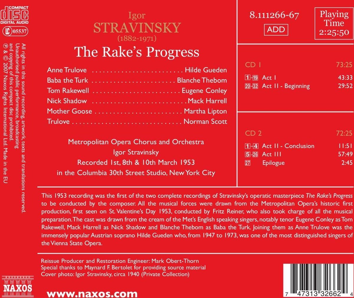 Metropolitan Opera Orchestra, Igor Stravinsky - Stravinsky: The Rake's ...