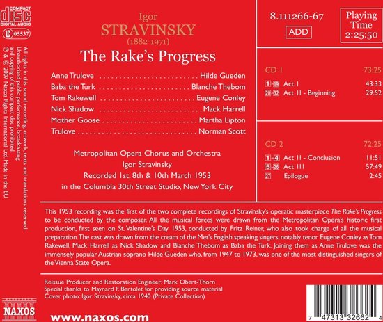 Metropolitan Opera Orchestra, Igor Stravinsky - Stravinsky: The Rake's ...