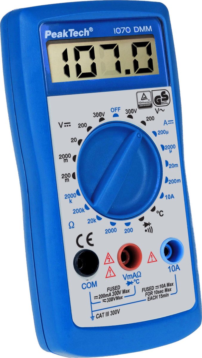 Peaktech 1070 - multimeter - CAT III 300V - 300V AC/DC - 10A DC | bol