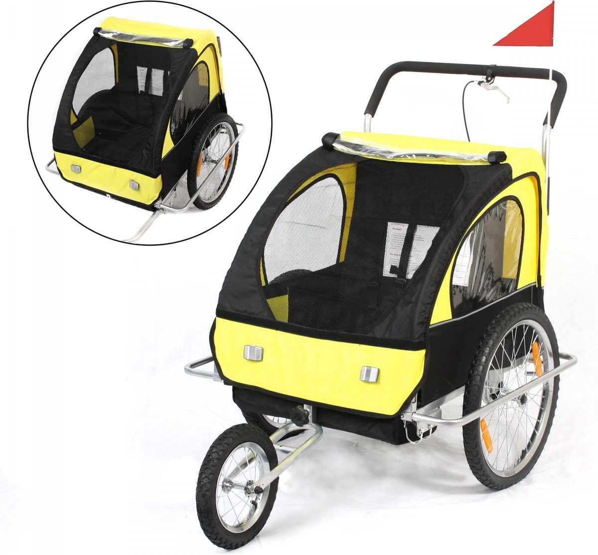 Geveerde fietskar met buggy functie Geel / Zwart | bol.com
