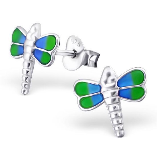 Oorbellen zilveren libelle blauw-groene afwerking | bol
