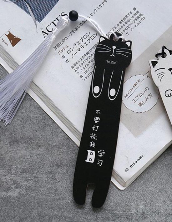 Marque-page Chat - marque-page en bois noir avec pinceau blanc ...