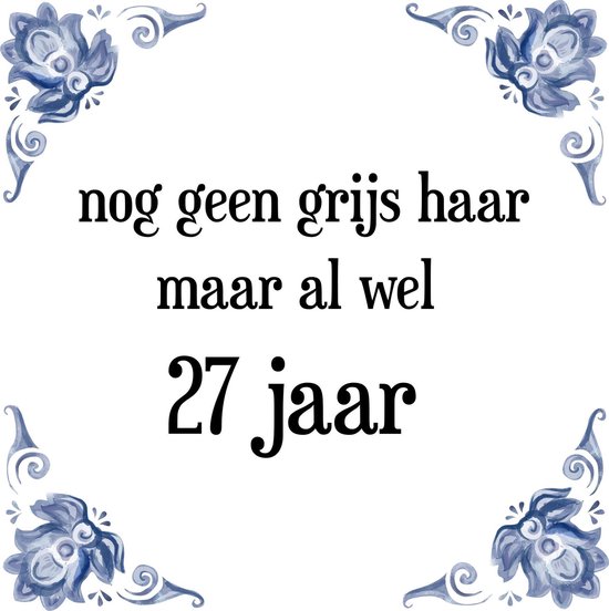 Verjaardag Tegeltje met Spreuk (27 jaar: Nog geen grijs haar, maar al ...