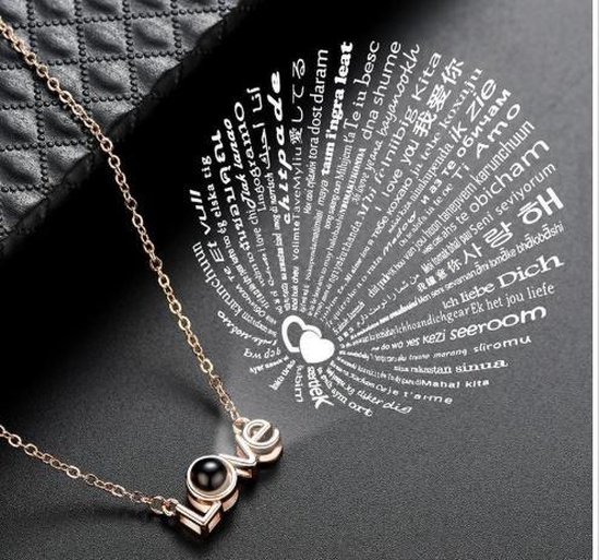 Rose Goud "Love" 100 Talen Ik Hou Van Je Ketting - Rose Goud Ketting ...