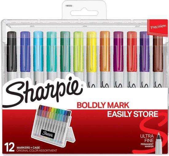 Sharpie Ultra Fine Point Original Colors set van 12 in Plastic Box | bol