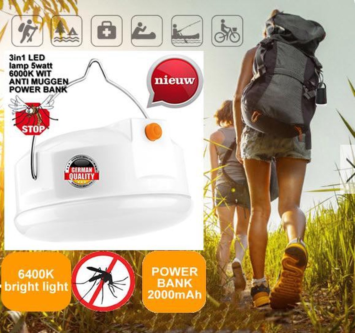 LED Anti muggen lamp 5W ideaal voor tent en kamperen 3 in 1- Anti ...