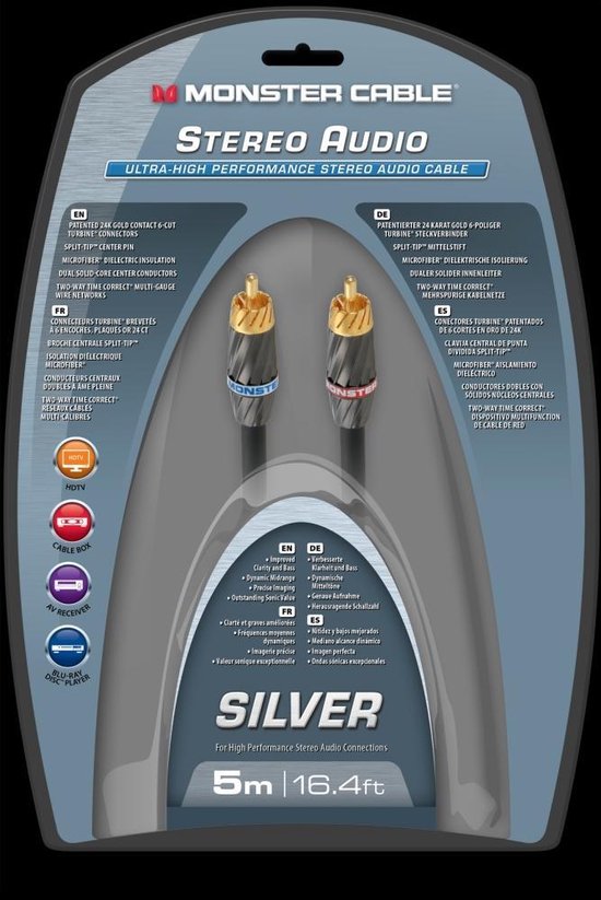 Monster Silver Ultra High Performance Stereo Audio Kabel 5 meter | bol.com