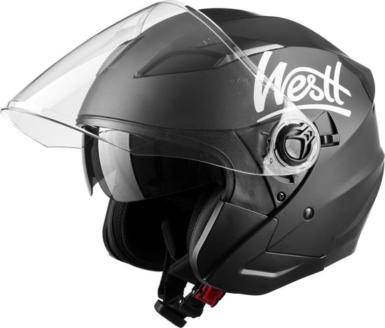 Westt Jet · Open jethelm Zwarte scooterhelm met zonnevizier · Motorhelm ...