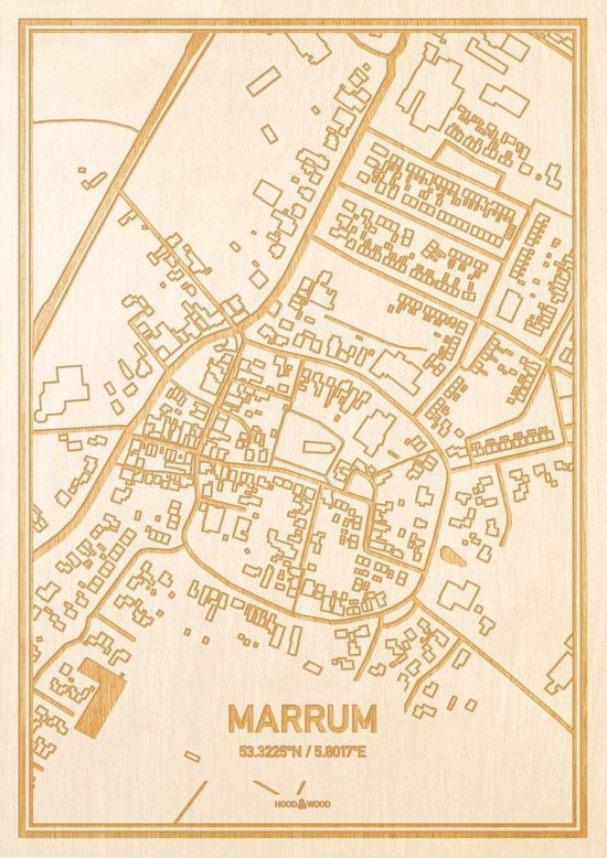 Kaart Marrum - Gegraveerde stadskaart Hood&Wood - Hout, A4 | bol.com