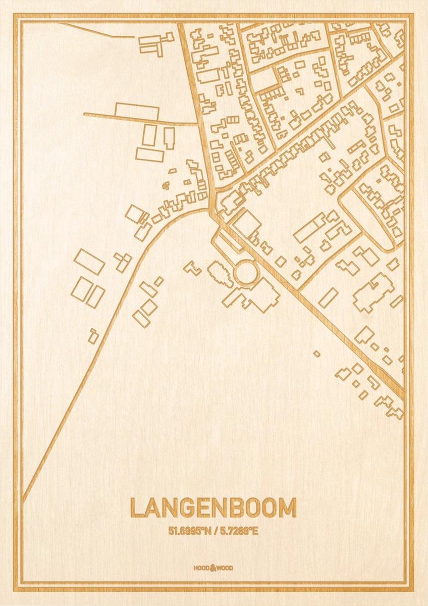 Kaart Langenboom - Gegraveerde stadskaart Hood&Wood - Hout, A4 | bol.com
