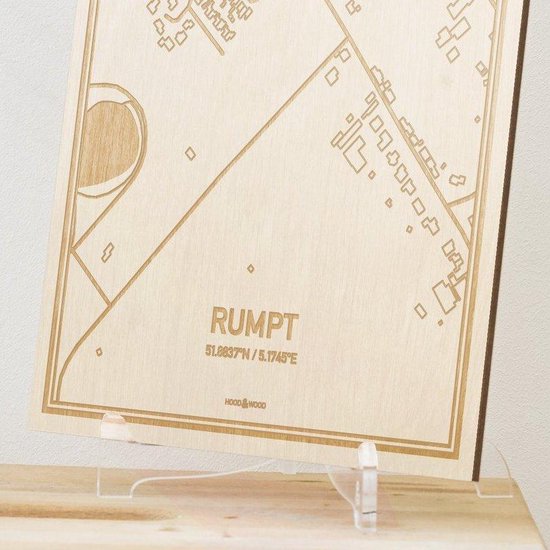 Kaart Rumpt - Gegraveerde stadskaart Hood&Wood - Hout, A4 | bol.com