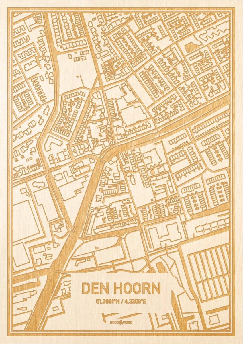 Kaart Den Hoorn - Gegraveerde stadskaart Hood&Wood - Hout, A4 | bol.com