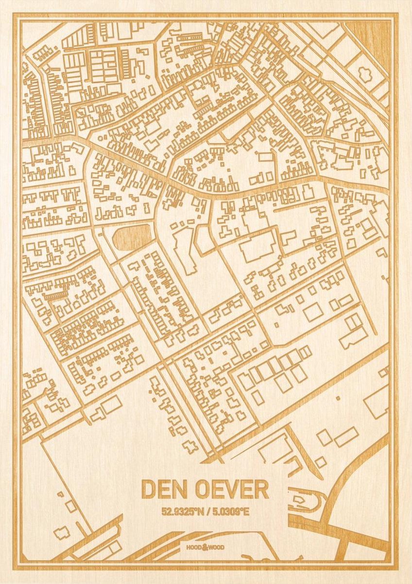 Kaart Den Oever - Gegraveerde stadskaart Hood&Wood - Hout, A4 | bol.com