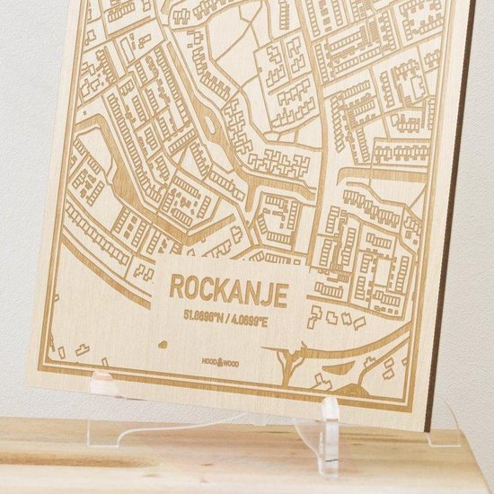 Kaart Rockanje - Gegraveerde stadskaart Hood&Wood - Hout, A4 | bol.com