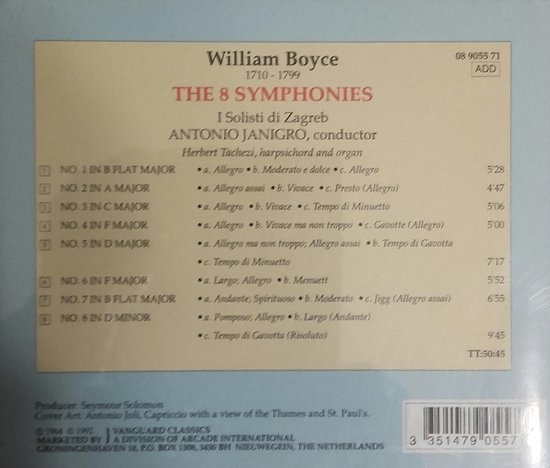 William Boyce The 8 Symphonies, I Solisti di Zagreb Dir. Antonio ...