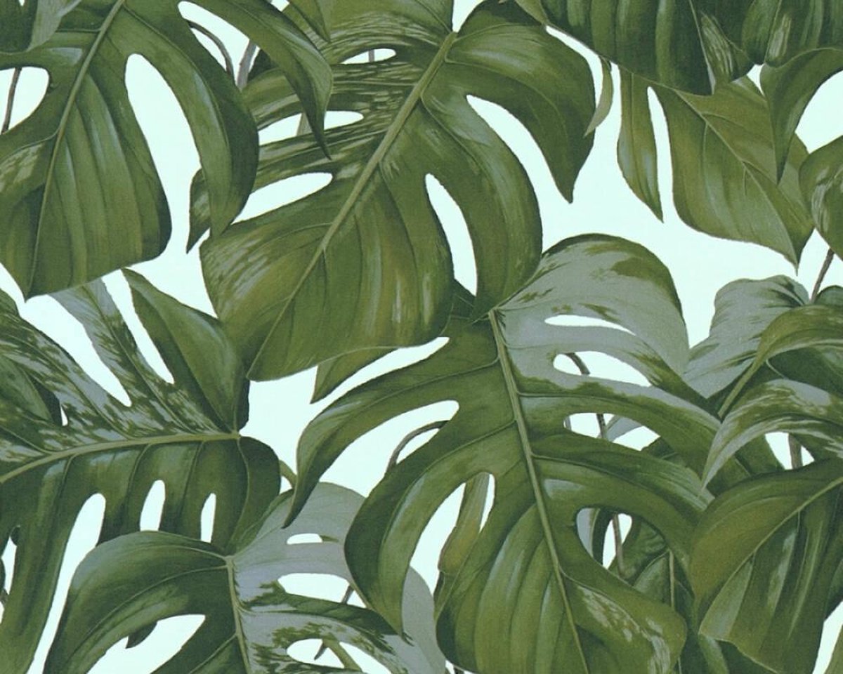 MONSTERA BLAD BEHANG | Botanisch - blauw groen - A.S. Création ...