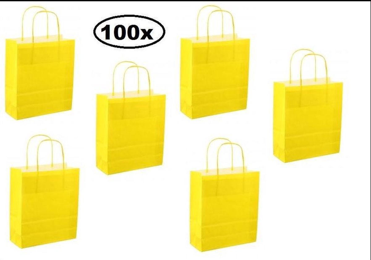 100x Sac cordon papier jaune vif 18x8x22cm | bol