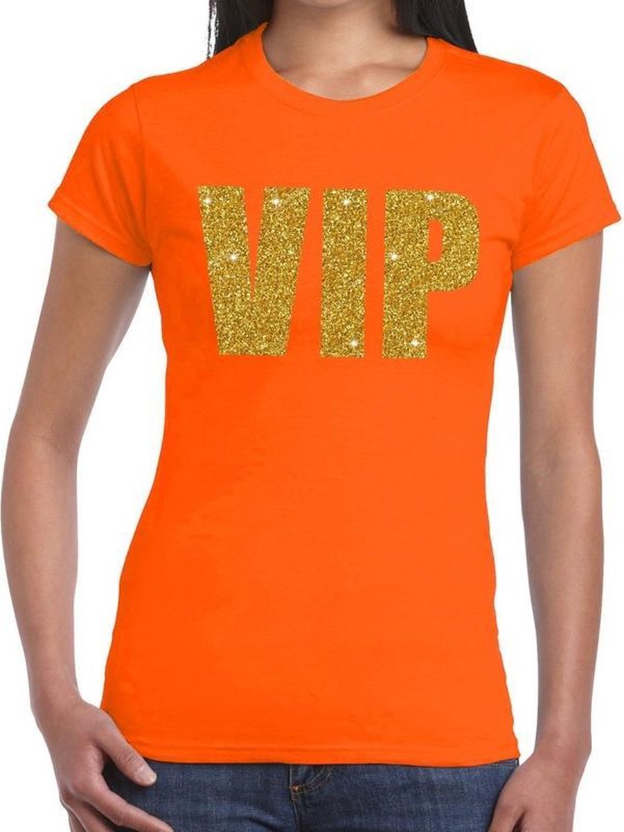 VIP glitter goud tekst t-shirt oranje dames - dames shirt VIP - oranje ...