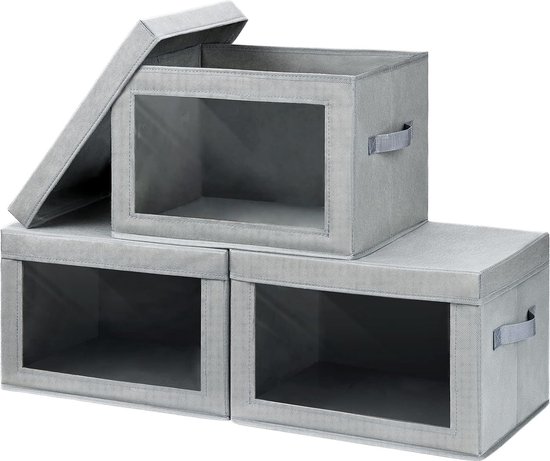 Set van 3 opbergdozen met deksel, opvouwbare opbergdoos met transparant ...