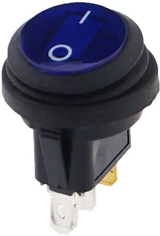 Wipschakelaar Rond - ⌀20 mm - 12V - Waterdicht - 3 Pin - Blauw | bol