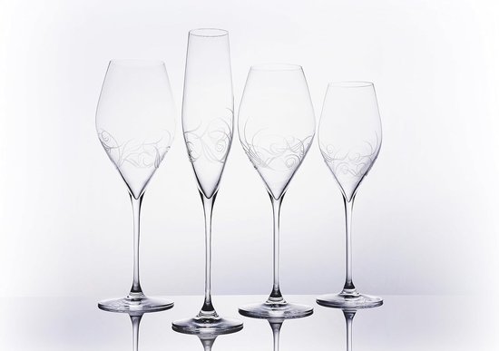 Champagneglazen, set van 4, 560 ml wijnglazen, handgeblazen patroon ...
