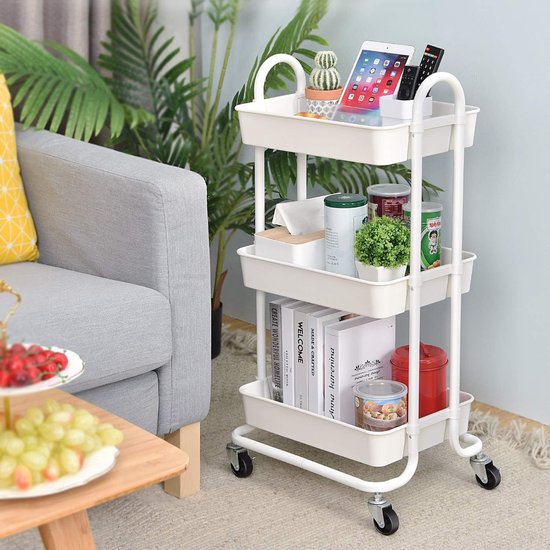 Opbergtrolleywagen, Rolkar met 3 niveaus, Multifunctionele ...