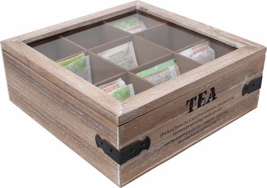 Theedoos | Grote theemand 24 x 24 x 8,5 cm (l x b x h) | Theedoos met 9 ...