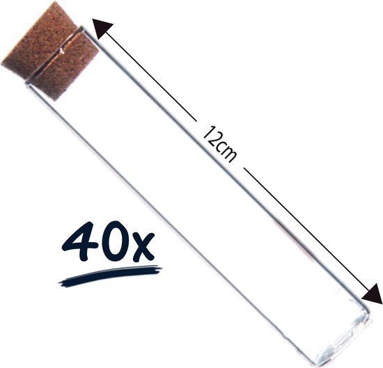Set van 40 Glazen Reageerbuisjes met Kurk - 12 cm x 2,5 cm ...