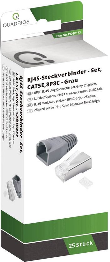 Quadrios RJ-45 connectorset CAT 5e Stekker, recht 25 stuk(s) | bol