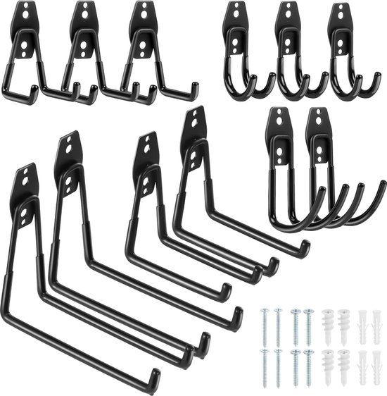 Set van 12 muurhaken Garage Heavy Duty garagehaken Muurhaken Zwarte ...
