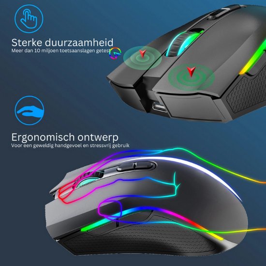 Oplaadbare Draadloze RGB Gaming Muis - Ergonomisch - Voor Laptop en PC ...