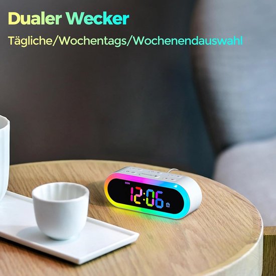 Dubbele wekker, weekdag/weekend, regenboognachtlampje, dimbaar | bol