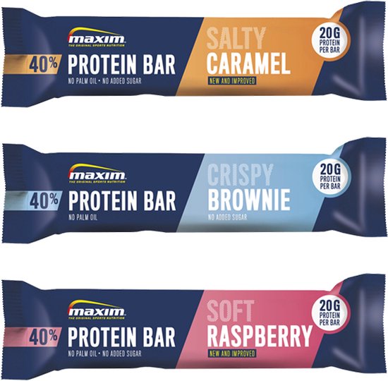 Maxim 40% Protein Bar Variatiepakket - 15 x 50g (3 smaken) - Low carb ...
