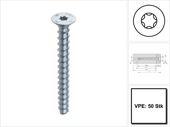 HECO MULTI-MONTI-plus schroefanker 6x80mm - platkop - verzinkt - T30 ...
