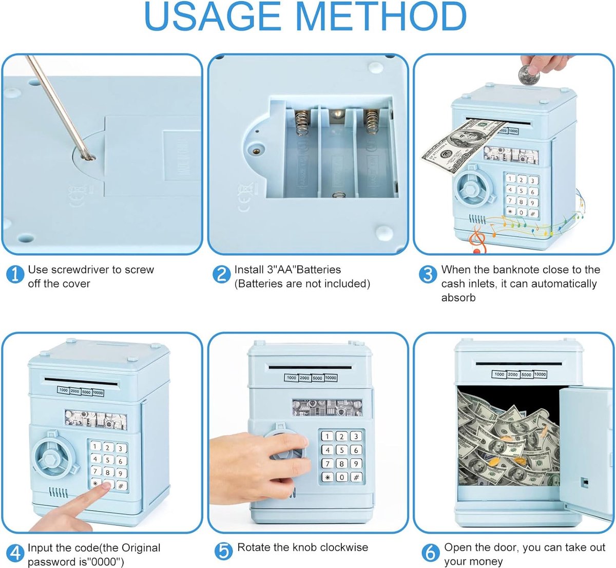 Kluis Spaarpot - Met code - Elektrische spaarpot - Lichtblauw ...