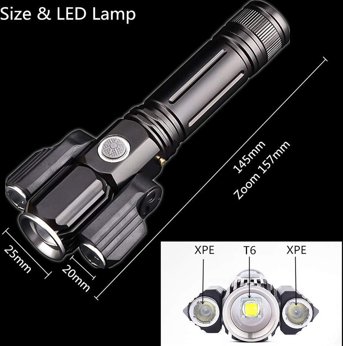 Militaire zaklamp - Zaklamp - Zaklampen - 4 schakelbare verlichtingsmodi - Zoomfunctie... | bol