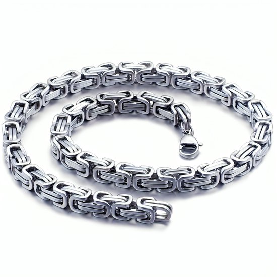 Koningsketting Heren Zilver Kleurig - Staal - 5mm - Byzantijnse Stijl ...