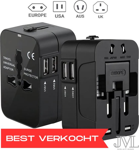 JML Universele Wereldstekker met 2 Fast Charge USB Poorten ...