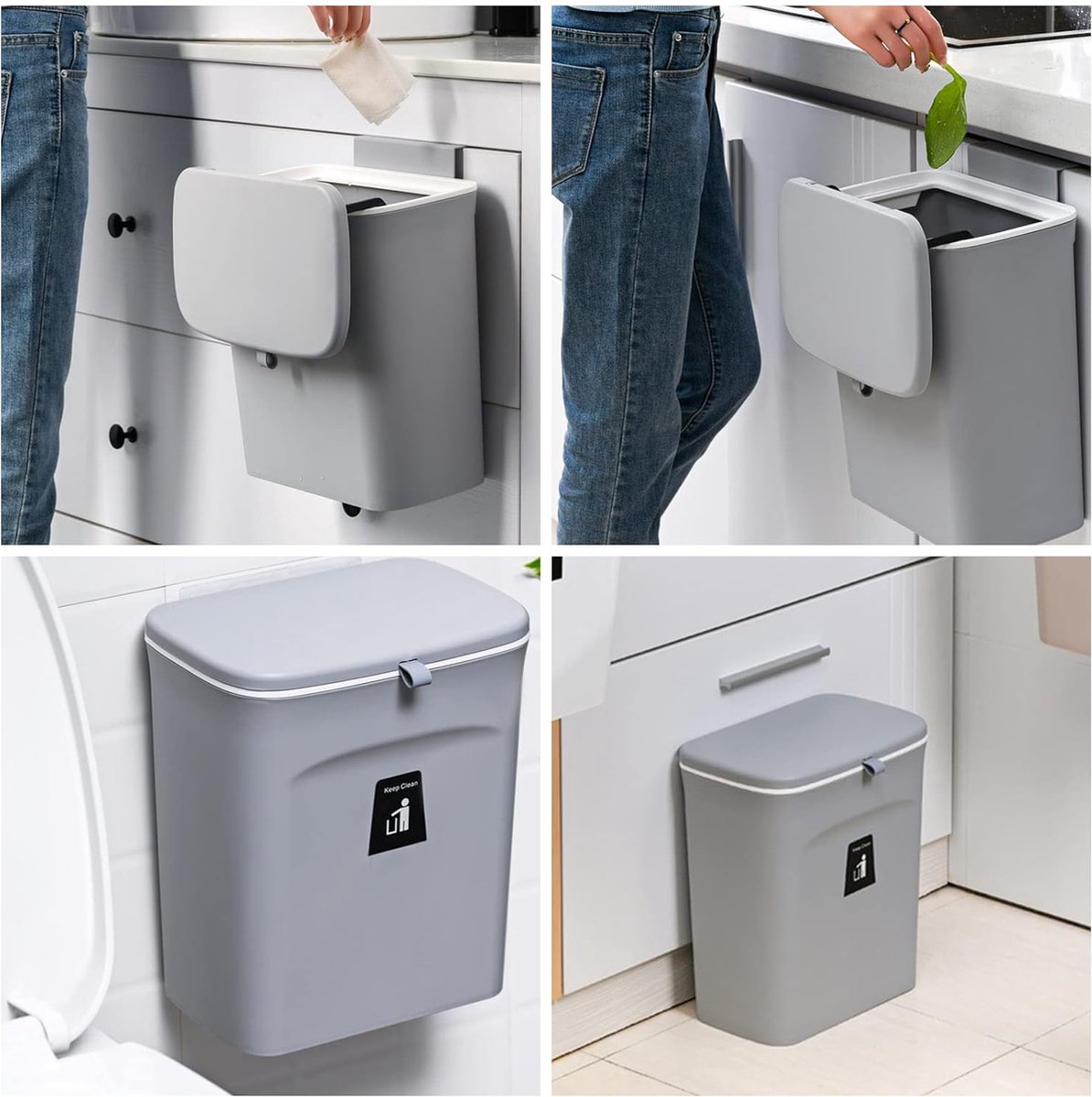 Hangende prullenbak met deksel 9L, kleine hangende prullenbak keuken ...