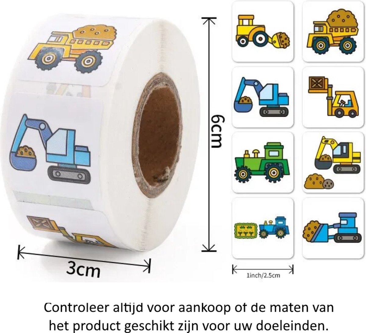 Rol met 500 Voertuigen stickers - 2.5 cm diameter - Bouwplaats - Shovel ...