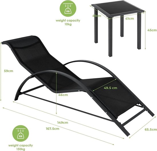 Ligstoel Tuin - Ligbed Tuin - Set van 3 - Verrijdbaar | bol