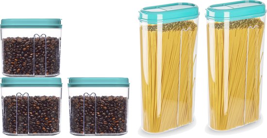 Plasticforte Voedselcontainers set - 5 stuks - blauw - 2350ml en 1000ml ...