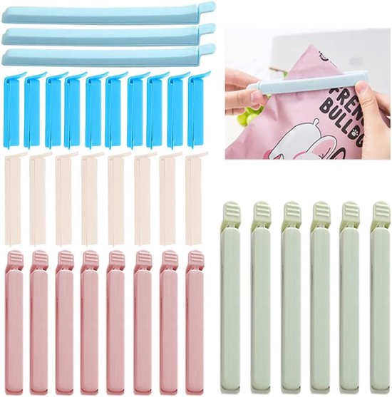35 stuks sluitclips 20/15,5/12/8/6 cm, zakclips, 5 kleuren,... | bol